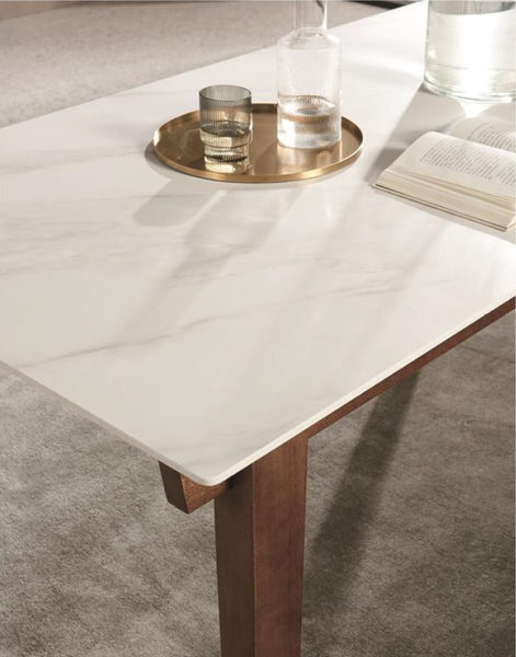Walnut Dining Table with White Sintered Stone Top – Home and Beyond